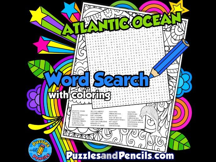 Atlantic Ocean Word Search Puzzle Activity Page with Colouring | World ...