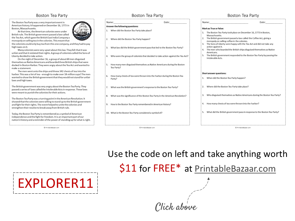 Boston Tea Party Worksheet Boston Tea Party | Background, Reaction