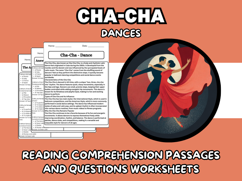 Cha-Cha - Dances Reading Comprehension Passages & Questions Worksheets ...