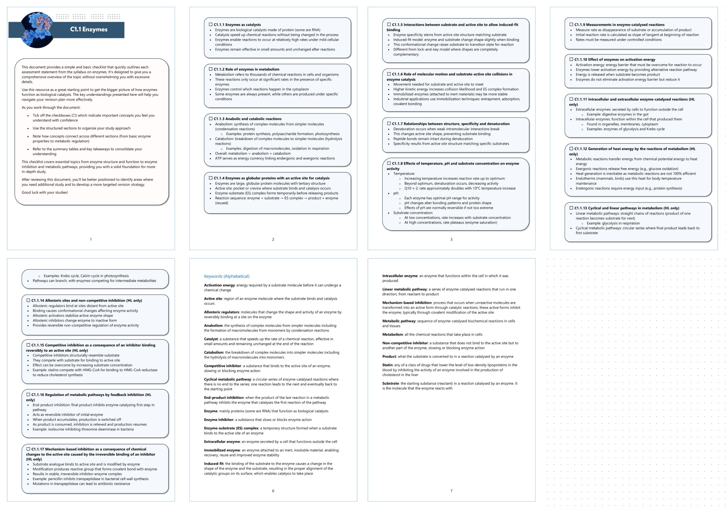 IB DP Biology C1.1 Enzymes - Condensed Topic Notes 2026 | Teaching ...