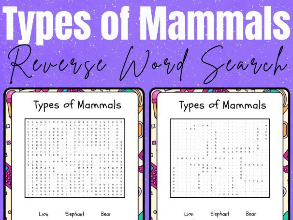 Printable Types of Mammals Reverse Word Search Puzzle Activity - No ...