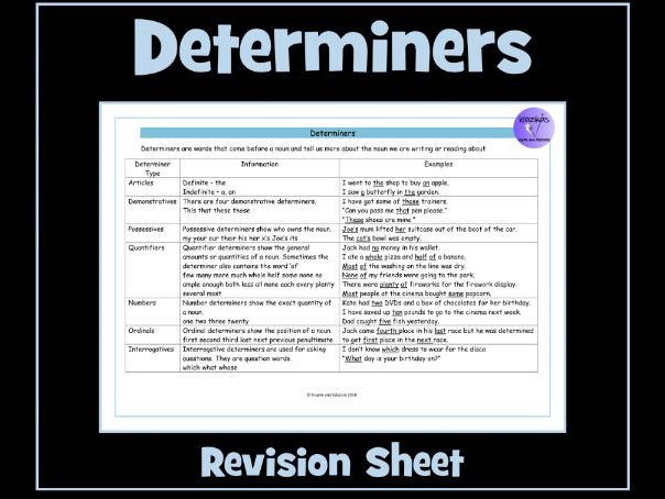 Ks2 Sats English Grammar Determiners Revision Sheet Teaching Resources