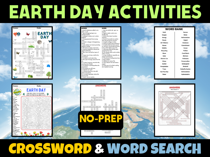 Earth Day Crossword Puzzle Word Search Sub Plans | Teaching Resources