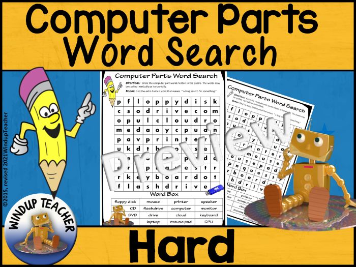 Computer Parts Word Search HARD Puzzle Teaching Resources