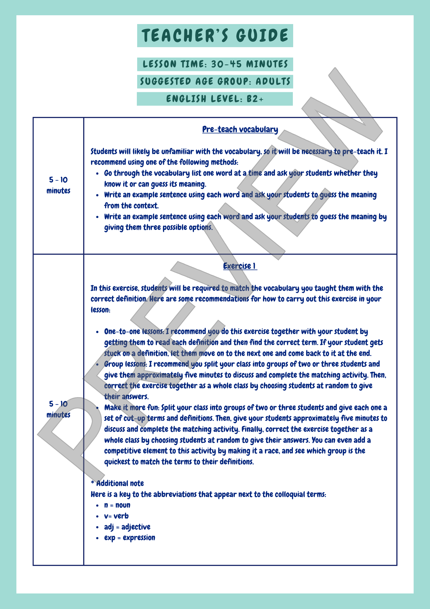EFL-ESL British Colloquial Vocabulary Lesson 1 | Teaching Resources
