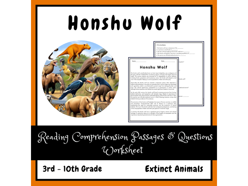 Honshu Wolf Reading Comprehension Passages & Questions Worksheets ...