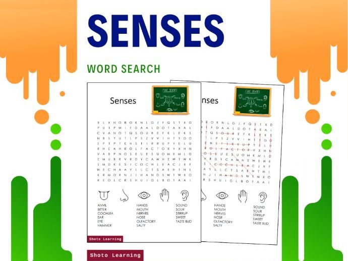 SENSES SCIENCE SENSE ACTIVITY WORD FIND CROSSWORD SOLVER CROSS SEARCH 