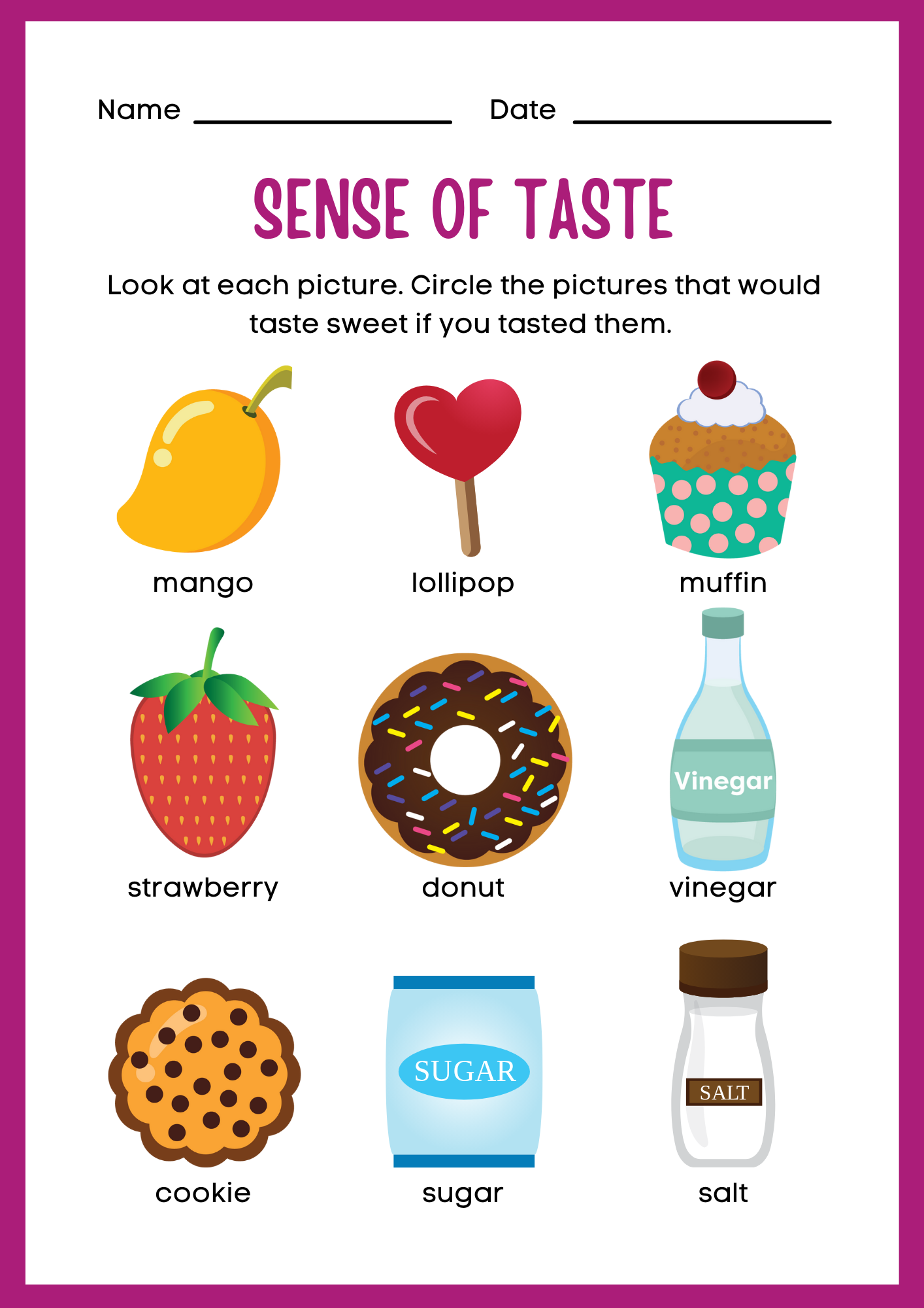 Science Activity - Sense of Taste Worksheet for Kids | Teaching Resources