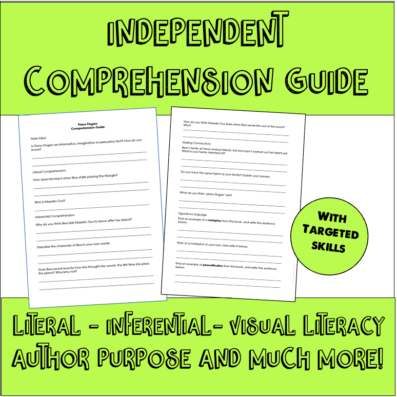 Resource Bundle - Piano Fingers - Comprehension Guide - Task Cards ...
