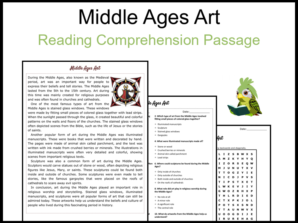 Middle Ages Art Reading Comprehension and Word Search | Teaching Resources