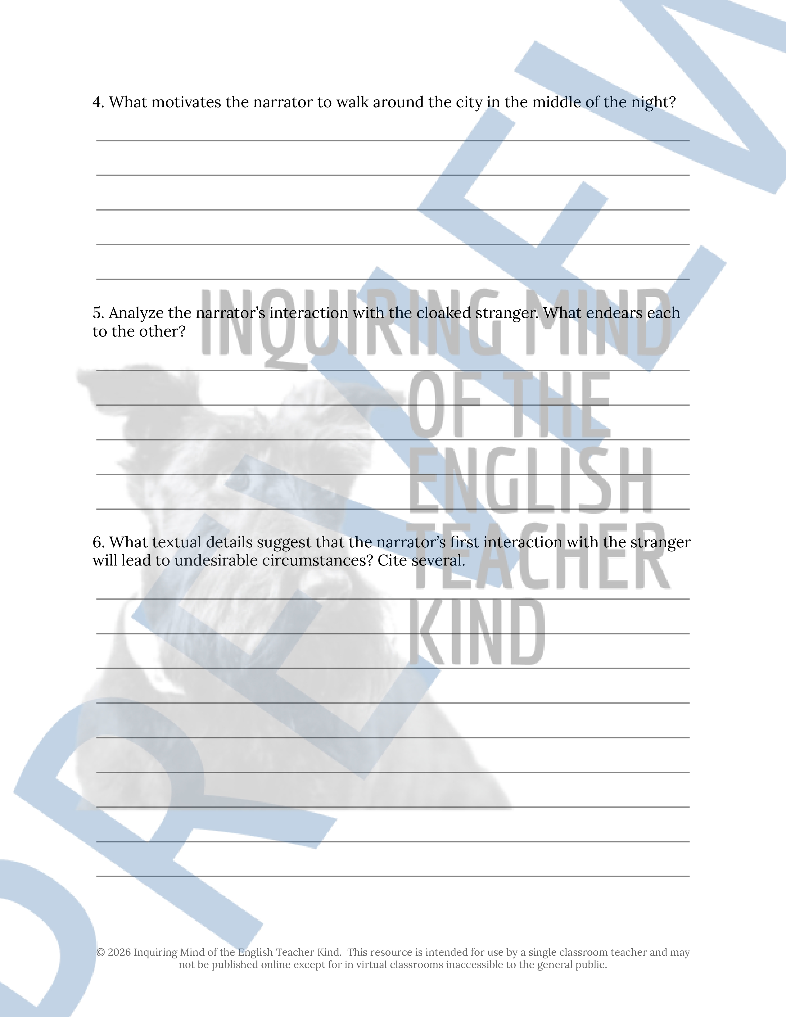 "He" by H.P. Lovecraft Close Reading Analysis Worksheet | Supernatural ...