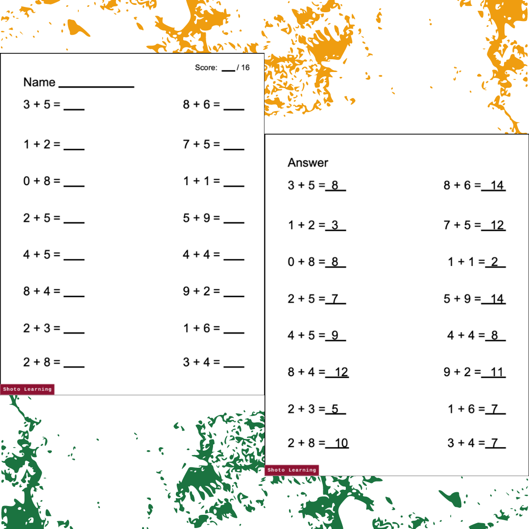 SINGLE DIGIT ADDITION WORKSHEETS 0 9 Horizontal Math Practice Problems 