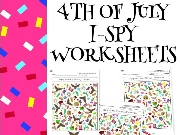 4th of July Independence Day I-Spy Worksheets for K-Gr3 | Teaching ...