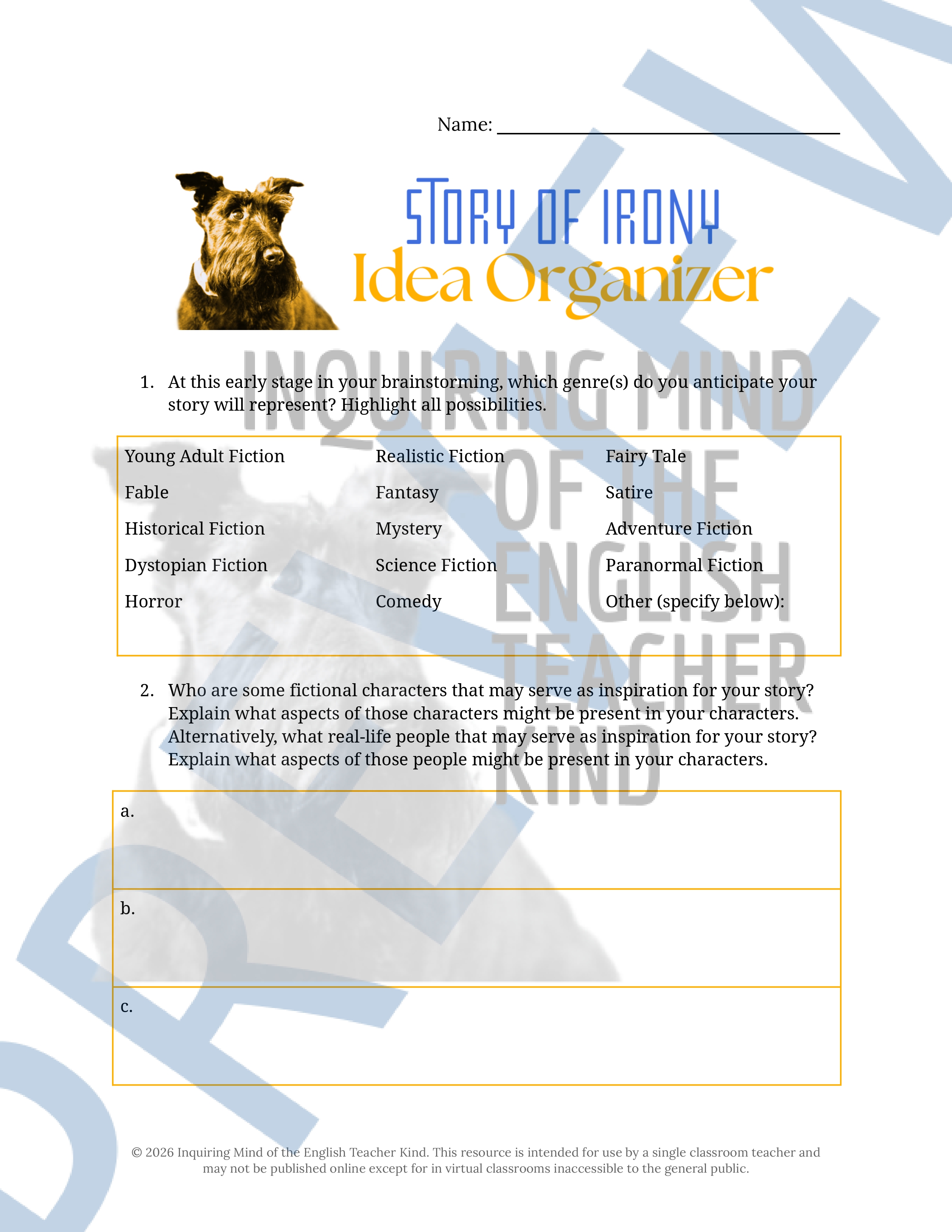 High School Creative Writing Unit Plan and Story Project | Ironic ...