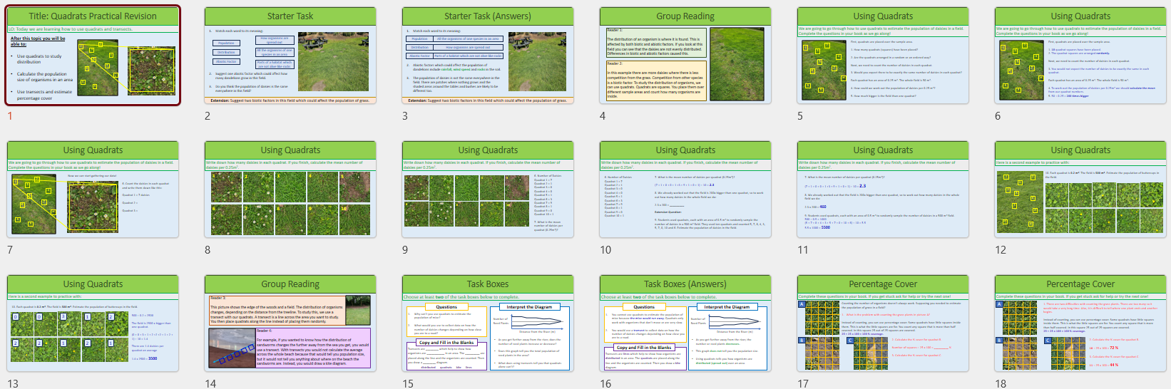 Quadrats Practical Revision GCSE Biology | Teaching Resources