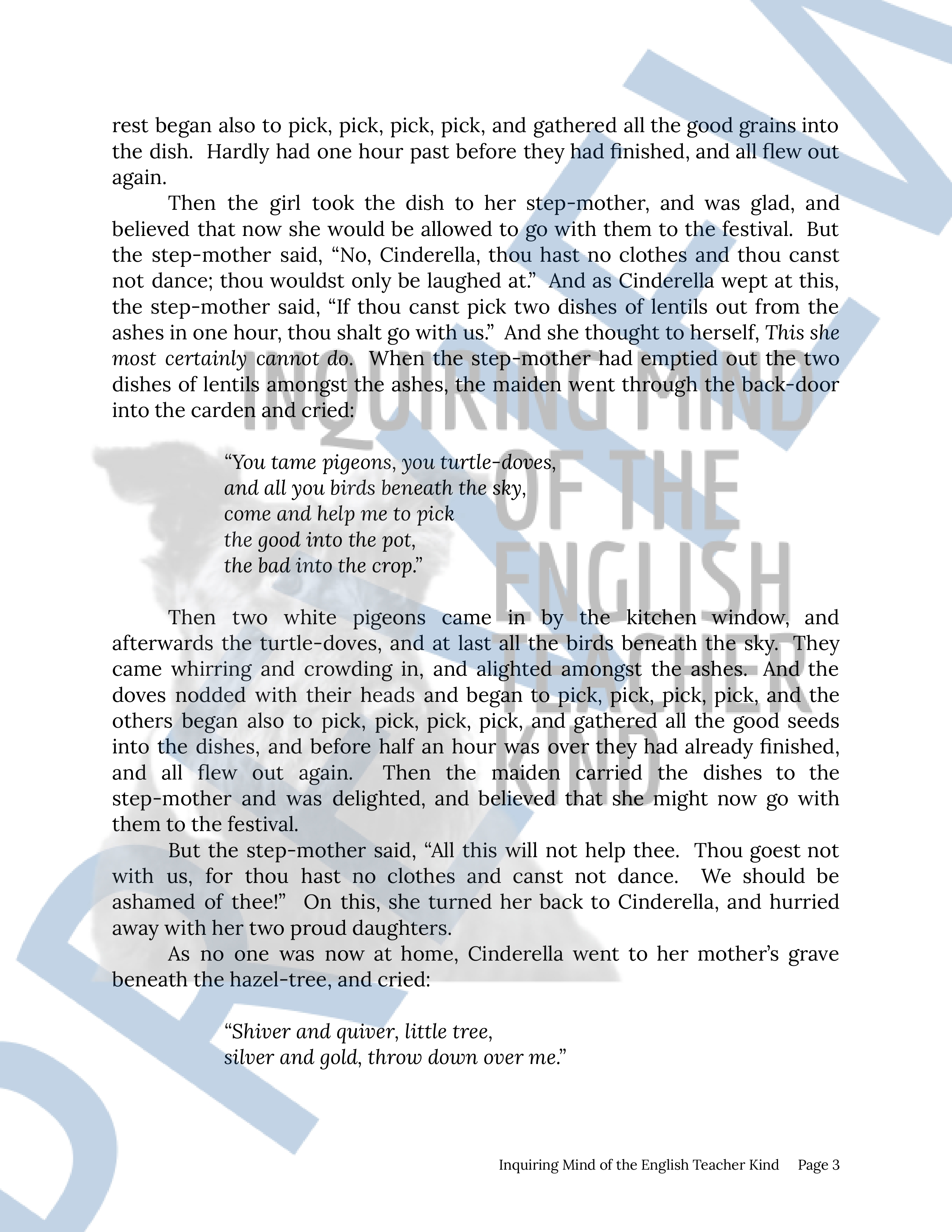 "Cinderella" Literary Craft Analysis Worksheet (Grimm's Fairy Tale ...