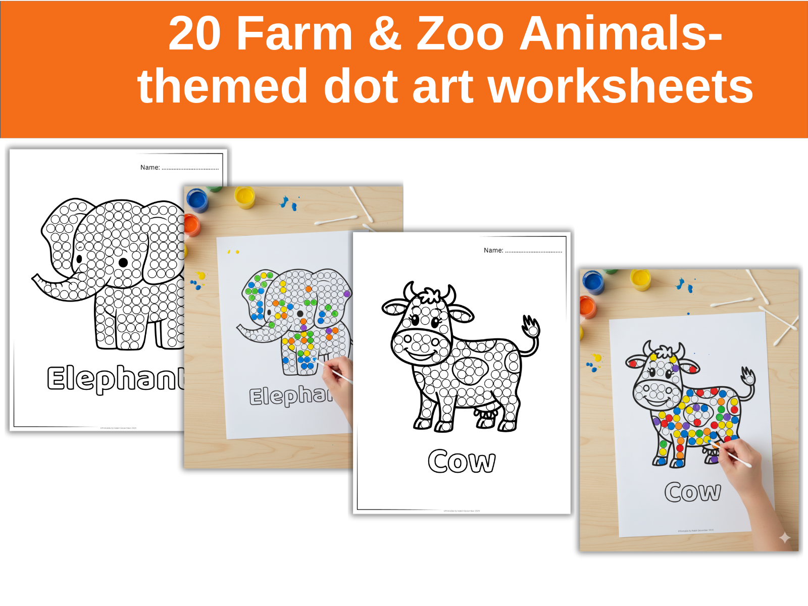 Farm & Zoo Animals Dot Art Fine Motor Pack Q-tip | Teaching Resources