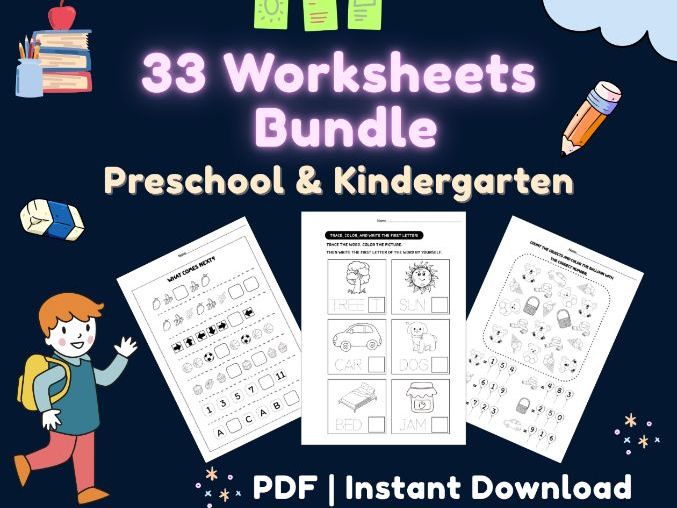 Preschool Worksheets Bundle | 33 Printable Activities | Kindergarten ...