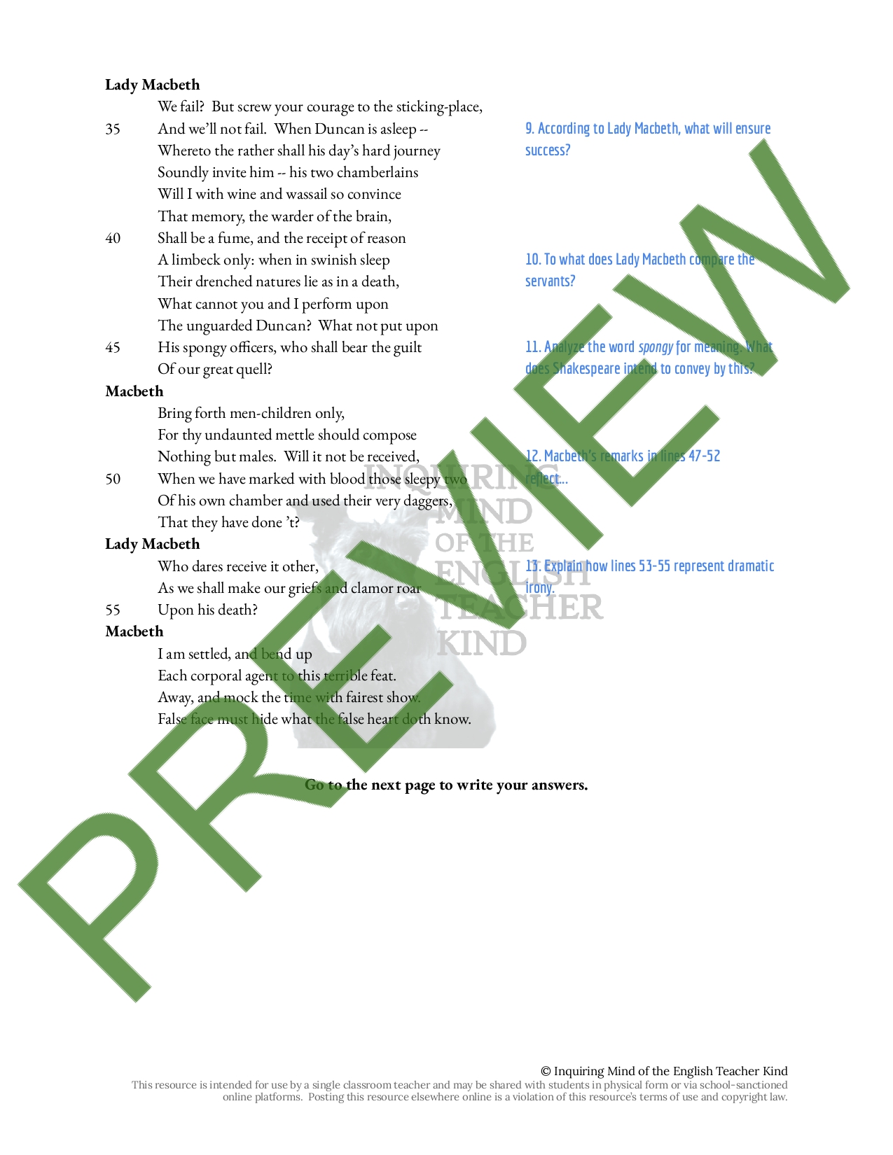 Macbeth Act 1 Scene 7 Close Reading Worksheet | Teaching Resources