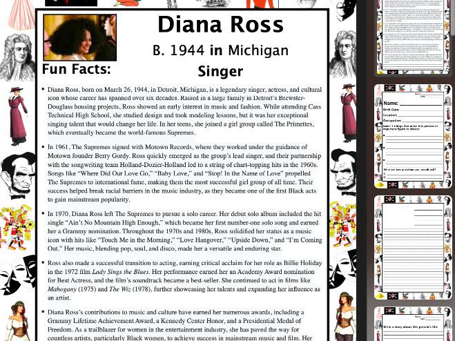 Diana Ross PACKET & ACTIVITIES, Important Historical Figures Series ...