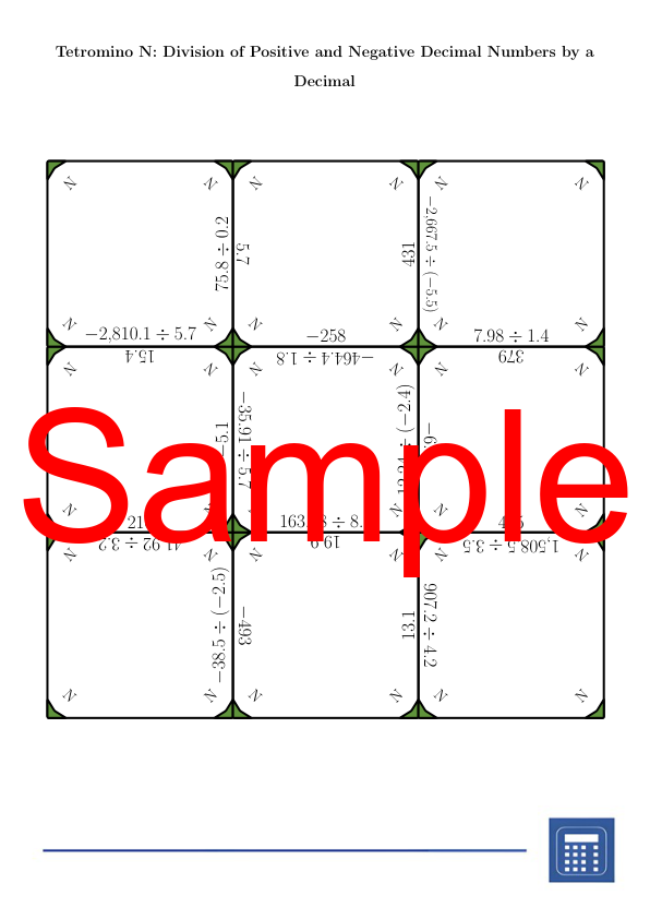 Tetromino | Division of Positive and Negative Decimal Numbers by a ...