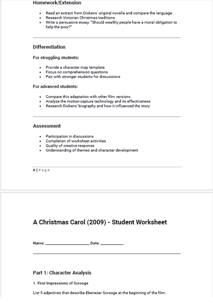 A Christmas Carol (2009) – 2-Hour Film Lesson Plan & Worksheet ...