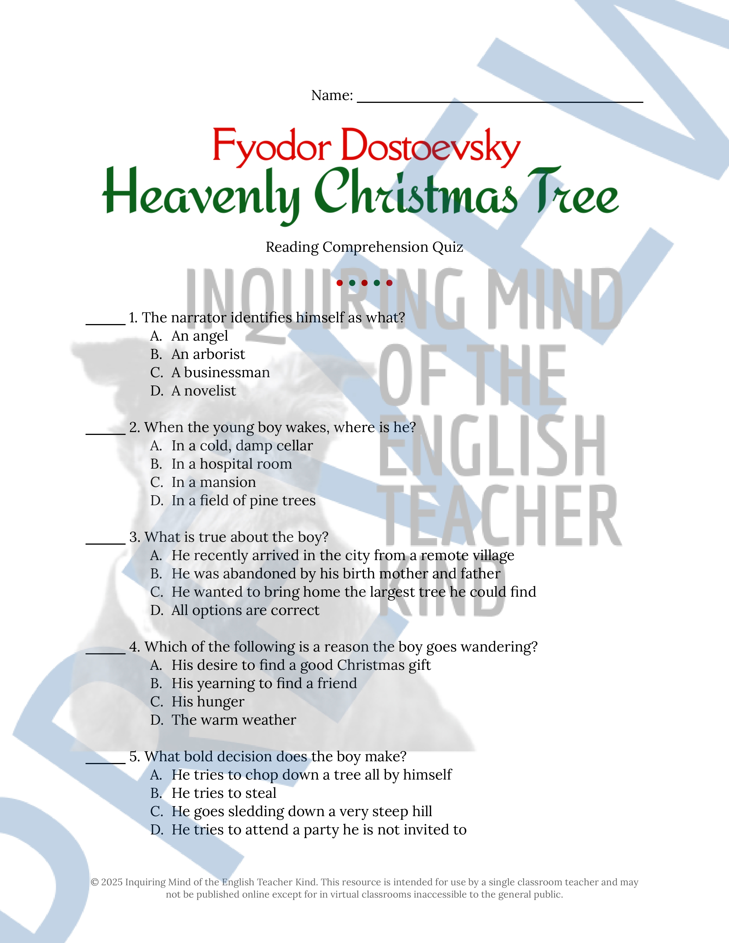 "The Heavenly Christmas Tree" by Dostoevsky Quiz | World Literature ...