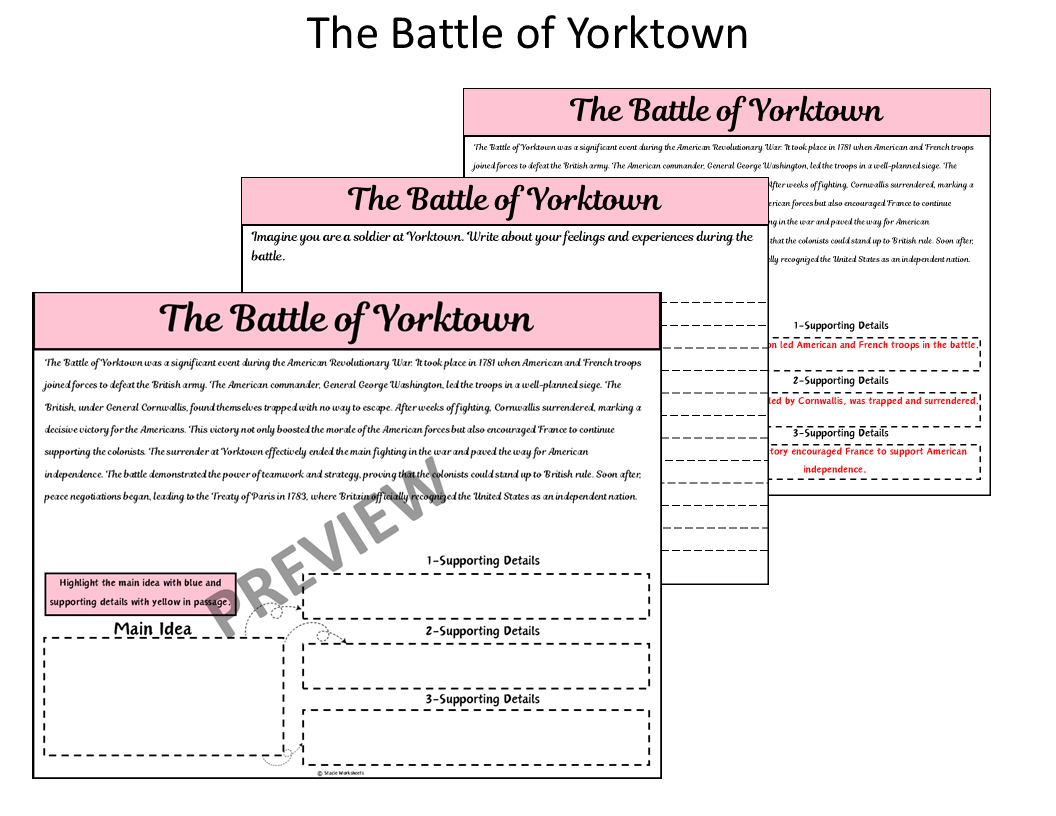 The Battle of Yorktown | Main Idea and Supporting Details Reading ...