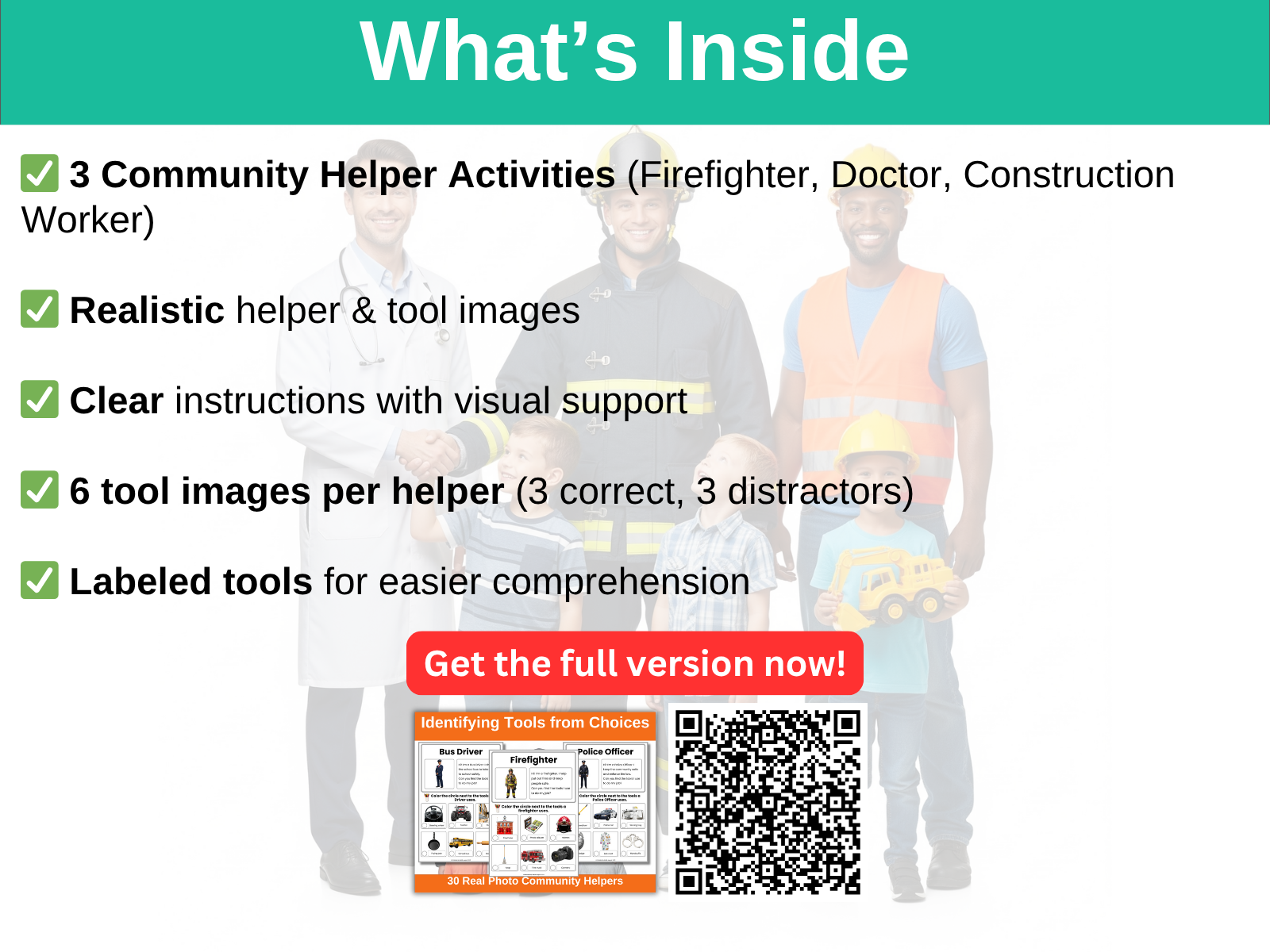 FREE Community Helpers Matching Tools – Real Photos | Autism & Special ...