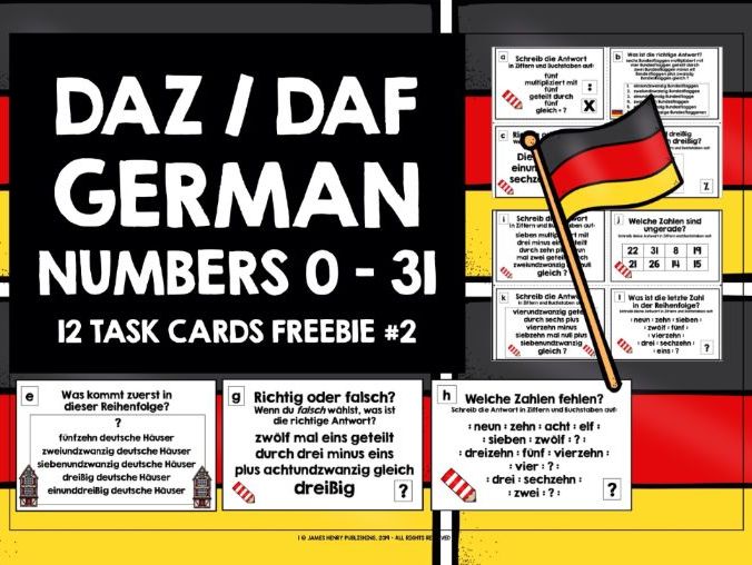 GERMAN NUMBERS 0-31 TASK CARDS FREEBIE #2 | Teaching Resources