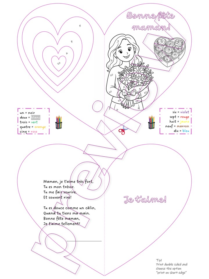 La fête des mères | French Mother's day | Colour by number | Card ...