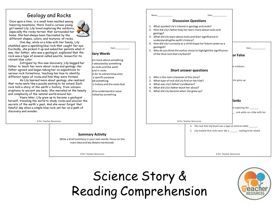 Geology and Rocks Reading Science Story Comprehension Questions ...