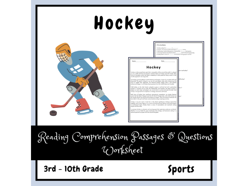 Hockey Reading Comprehension Passages & Questions Worksheets | Teaching ...