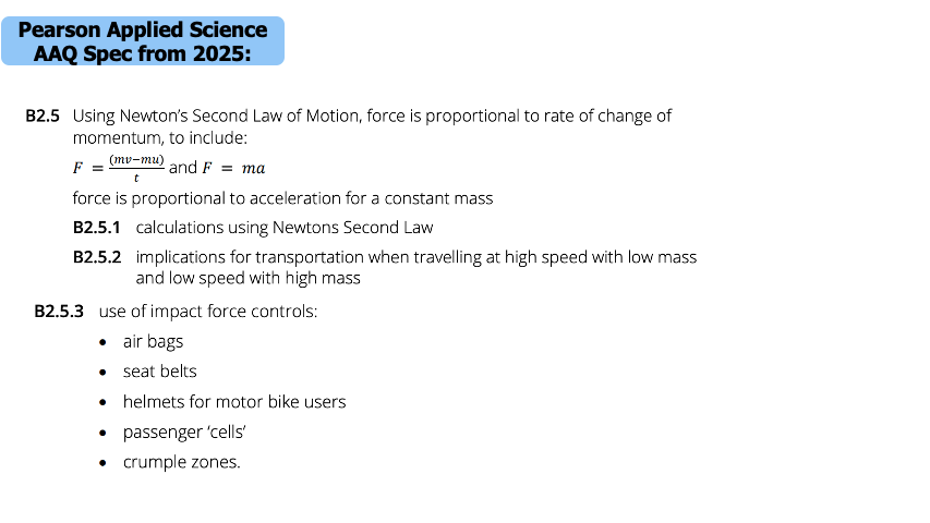 Newton's Second Law of Motion - AAQ Pearson Applied Science | Teaching ...