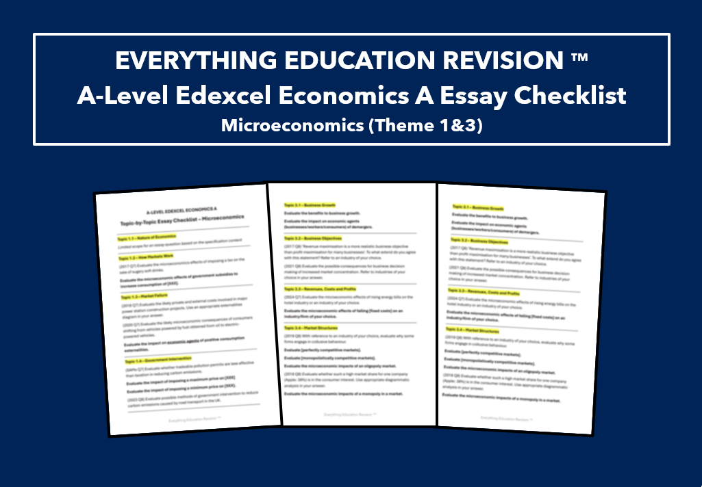 A-Level Edexcel Economics A Specification Essay Question Checklists for ...