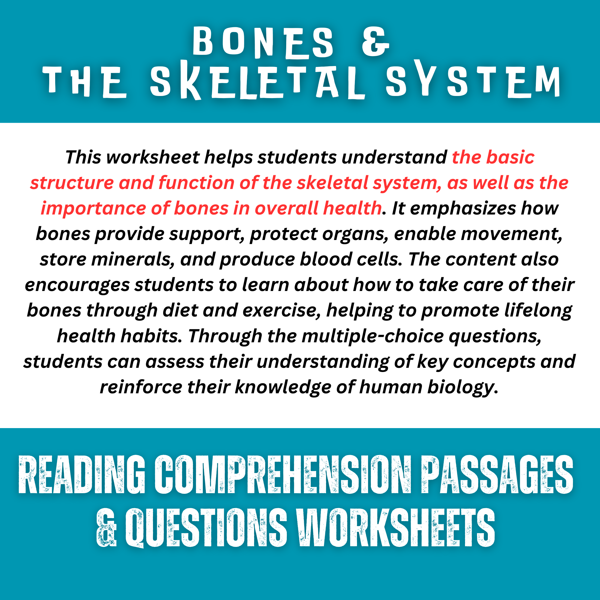 Bones and the Skeletal System - Health Reading Worksheet | Teaching ...