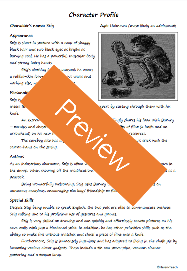 Stig of the Dump Character Profile Example, Feature Sheet, Answers ...