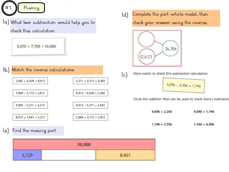 Year 6 Addition And Subtraction Inverse Operations Addition And