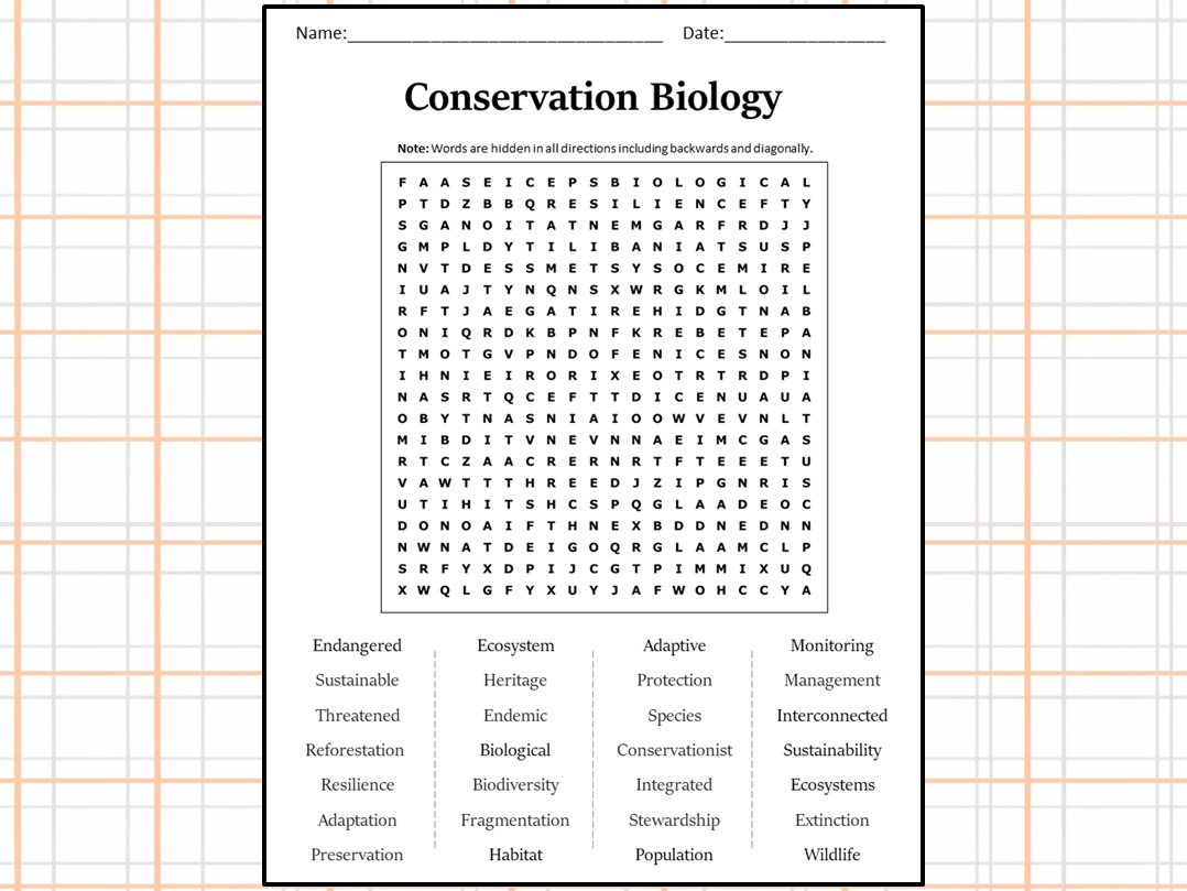 Conservation Biology Word Search Puzzle Worksheet Activity | Teaching ...