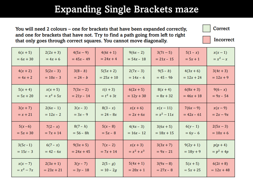 Expanding Single Brackets Maze Teaching Resources Expanding Single Brackets Maze Teaching Resources