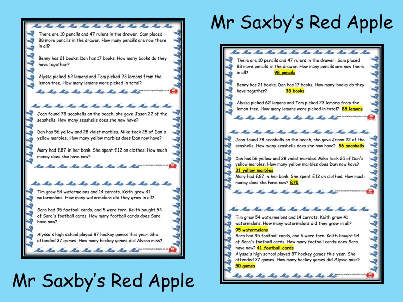 Mixed Addition And Subtraction Word Problems With Answers Year 3 4