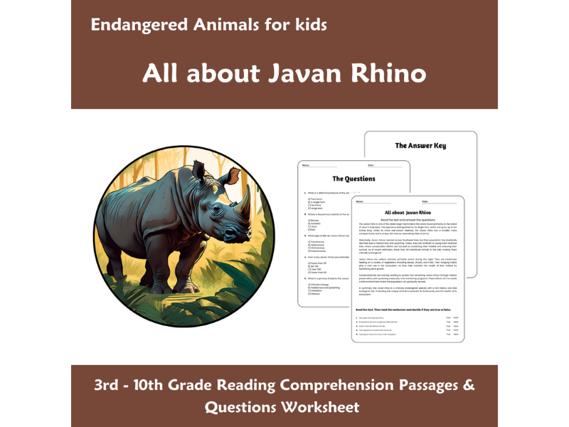 All About Javan Rhinos Reading Comprehension Passages & Questions ...