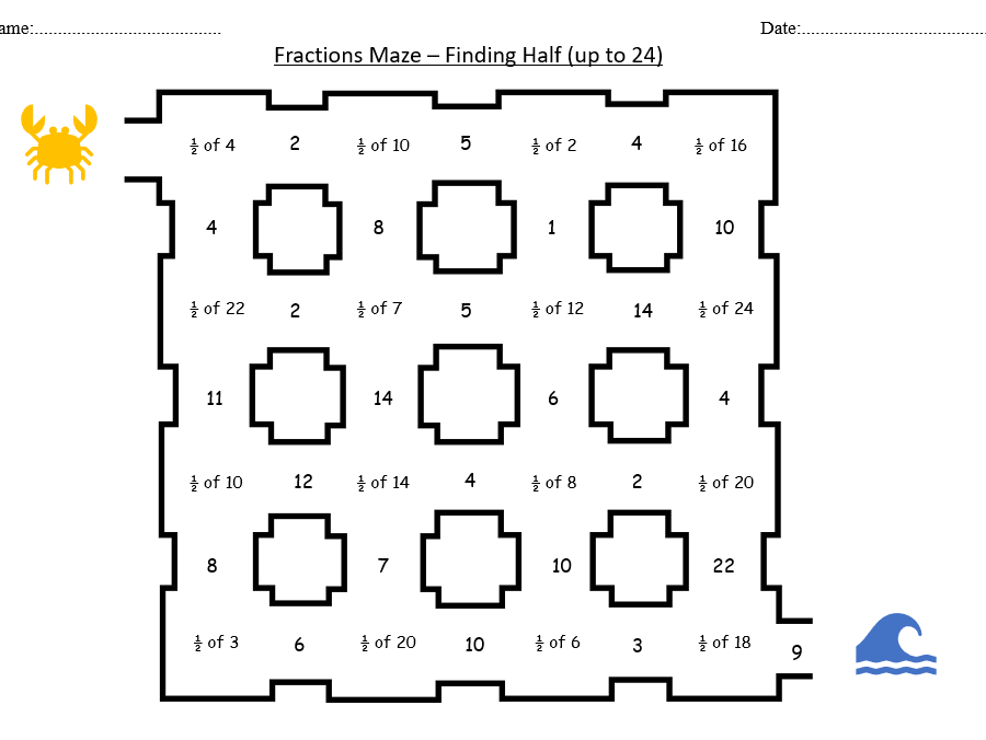 Fractions Maze Finding Half Of An Amount Teaching Resources