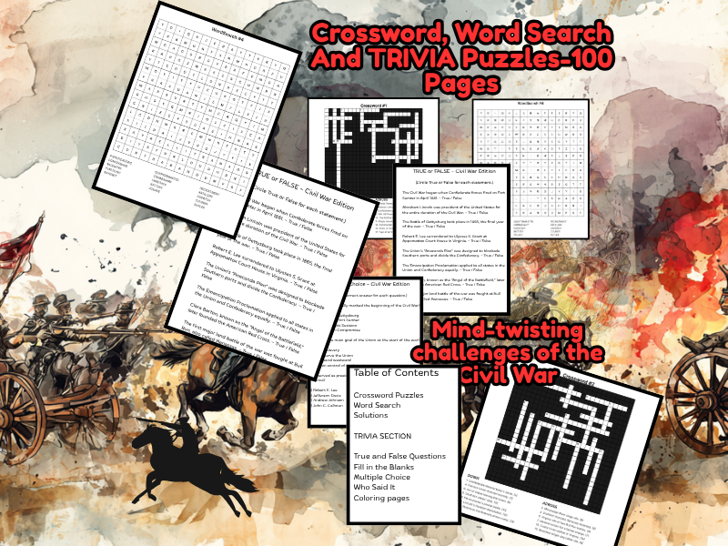 Civil War - A Nation Divided- Puzzle Book-For Adults-100 pages ...