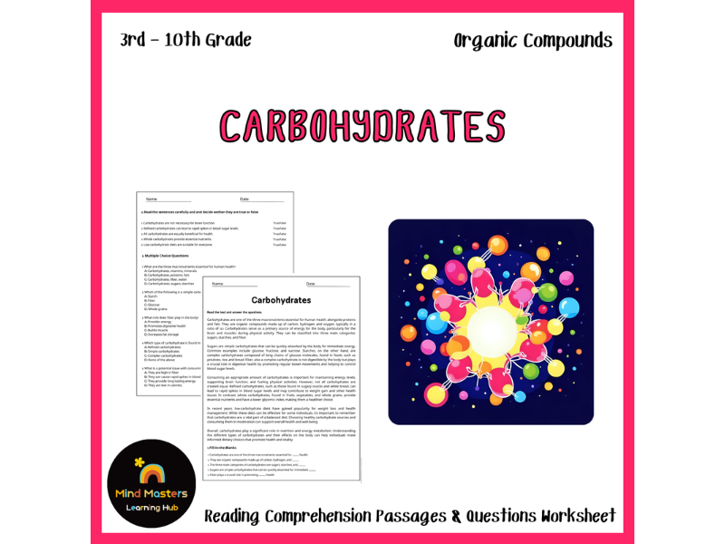 Carbohydrates Reading Comprehension Passages & Questions Worksheets ...
