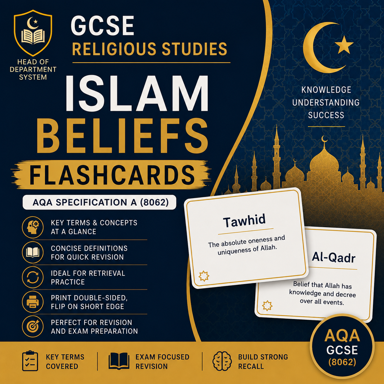 AQA GCSE RS (8062) Islam Beliefs Flashcards | Key Terms & Exam Revision ...