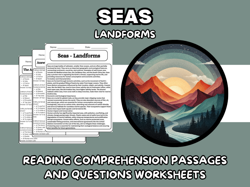 Seas - Landforms Reading Comprehension Passages & Questions Worksheets ...