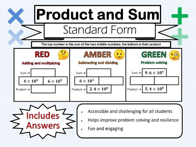 Product And Sum Standard Form Teaching Resources