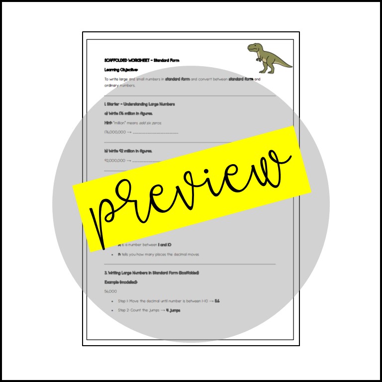 Standard Form Lesson Pack | KS3–GCSE Maths | Scaffolded Worksheets ...