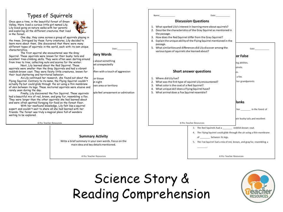 Types of Squirrels Reading Science Story Comprehension Questions ...